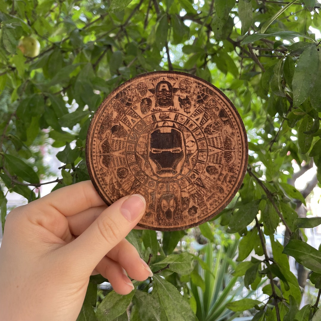 Wooden Iron Man Aztec Calendar: Wood Engraving Coasters Digital File - Etsy