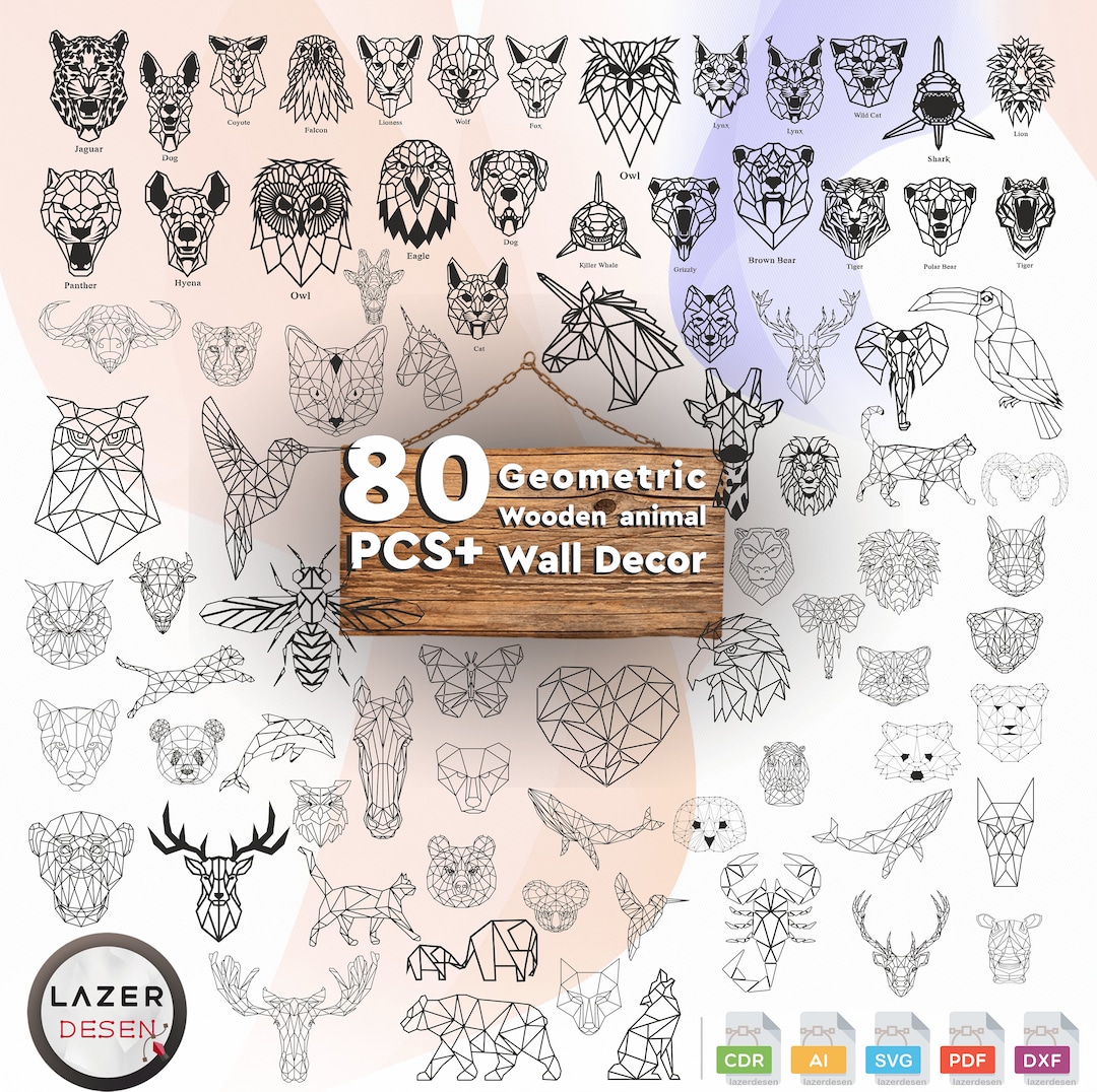 Geometric 80 Pcs Vector Animal Drawings Wall Decor - Etsy