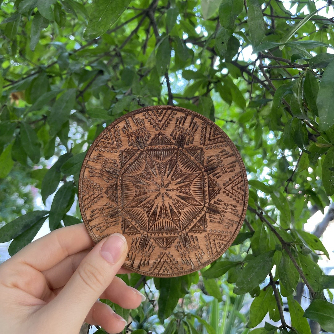 Wooden Motif Aztec Calendar: Wood Engraving Coasters Digital File - Etsy