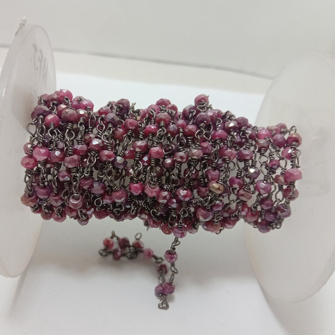 5 Feet Mystic Red Ruby Beaded Rosary Chain, Mystic Moonstone Wire ...