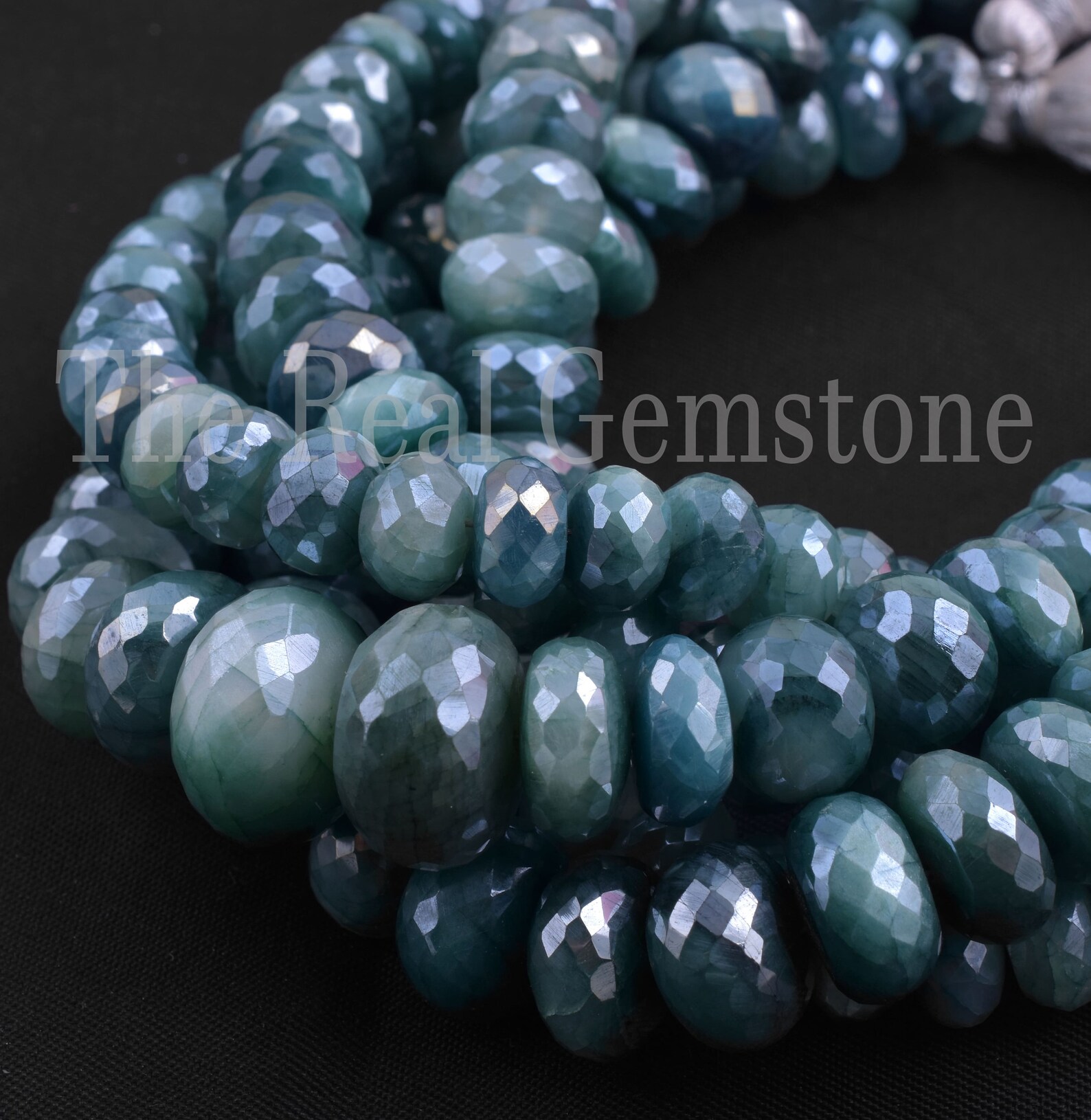 Buy Mystic Emerald Green Silverite Moonstone Faceted Beads Strand ...