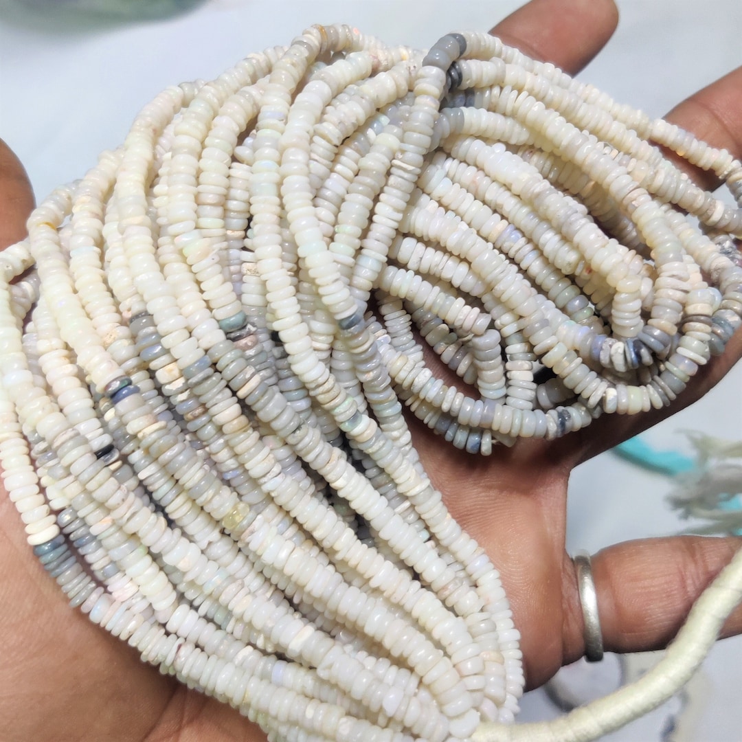 White Australian Opal Smooth Heishi Tyre Beads Strands | Opal Tyre ...