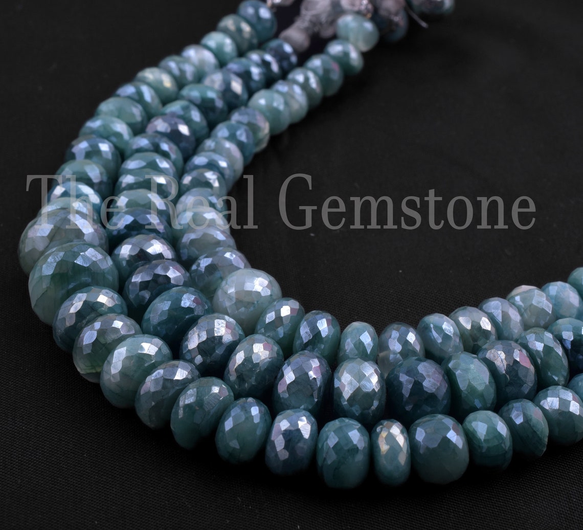 Mystic Emerald Green Silverite Moonstone Faceted Beads Strand | Green ...