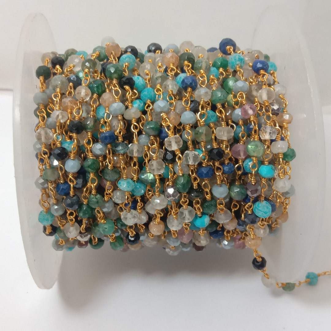 10 Feet Multi Disco Bead Gemstones Rosary Chain - Disco Stone Wire ...