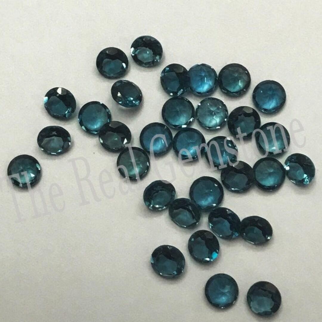 10 Pieces 5mm Natural London Blue Topaz Faceted Round Cut Gemstone ...
