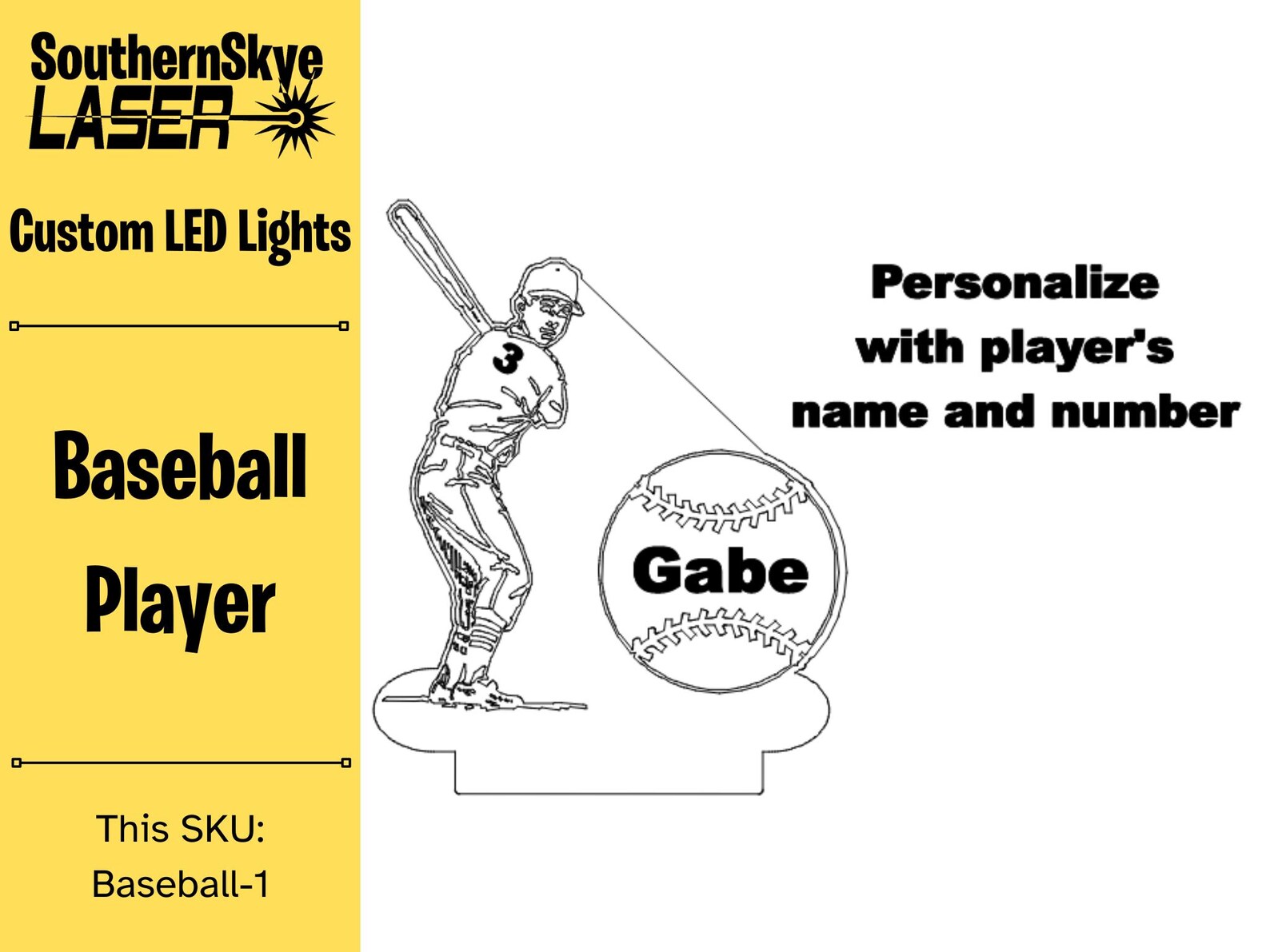 Baseball Player LED Light, Night Light, Personalized Gift -led-baseball ...