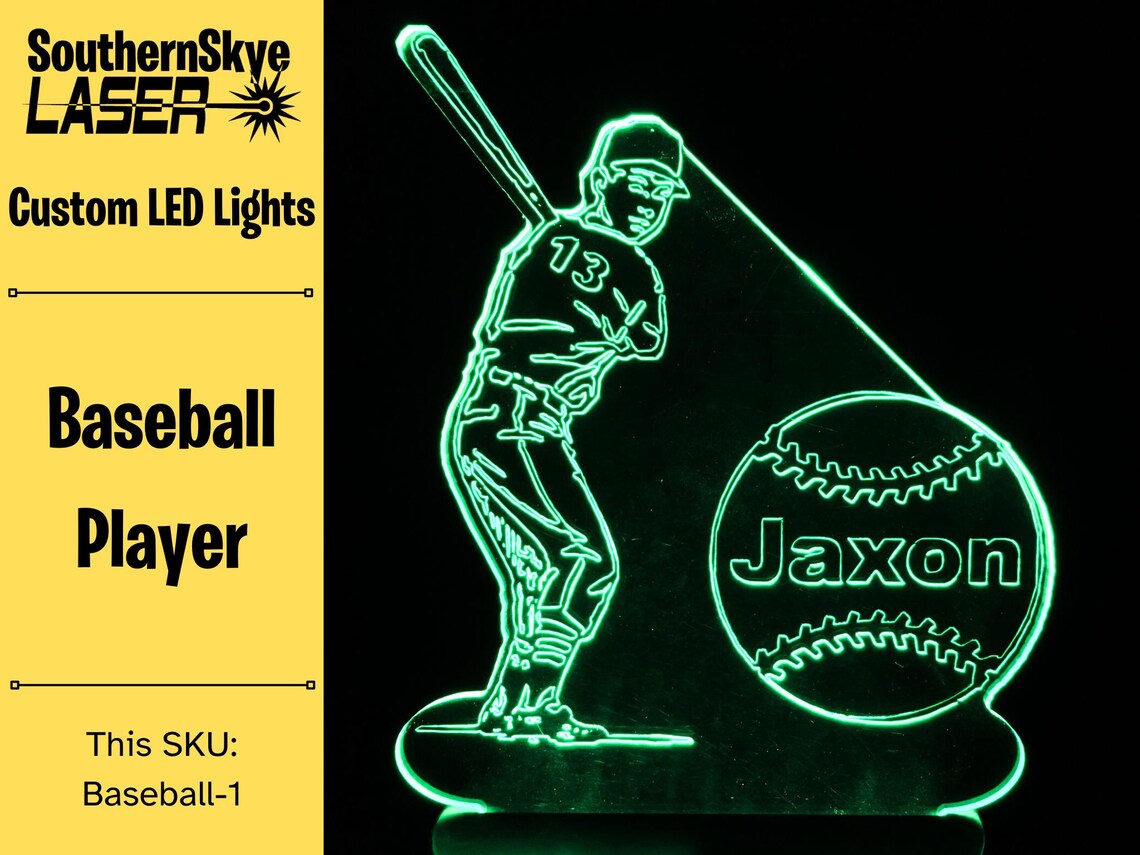 Baseball Player LED Light, Night Light, Personalized Gift -led-baseball ...