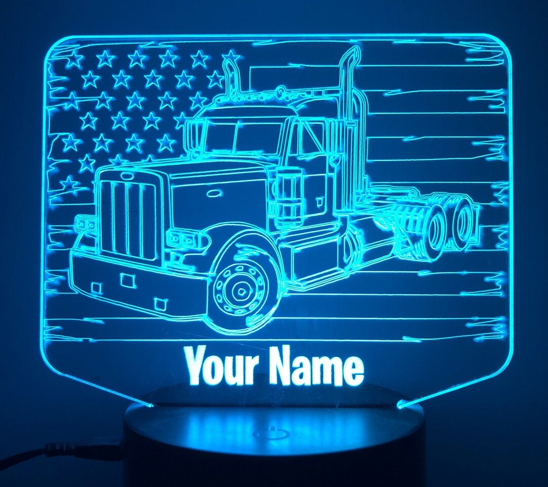 Semi Truck LED Light, Night Light, Personalized Gift -pete-flag-1- - Etsy