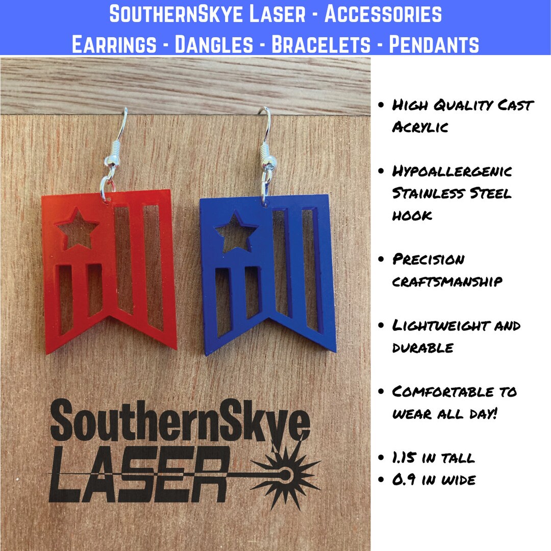 Banner Star and Stripes US Flag Patriotic Red and Blue Dangle Earrings ...