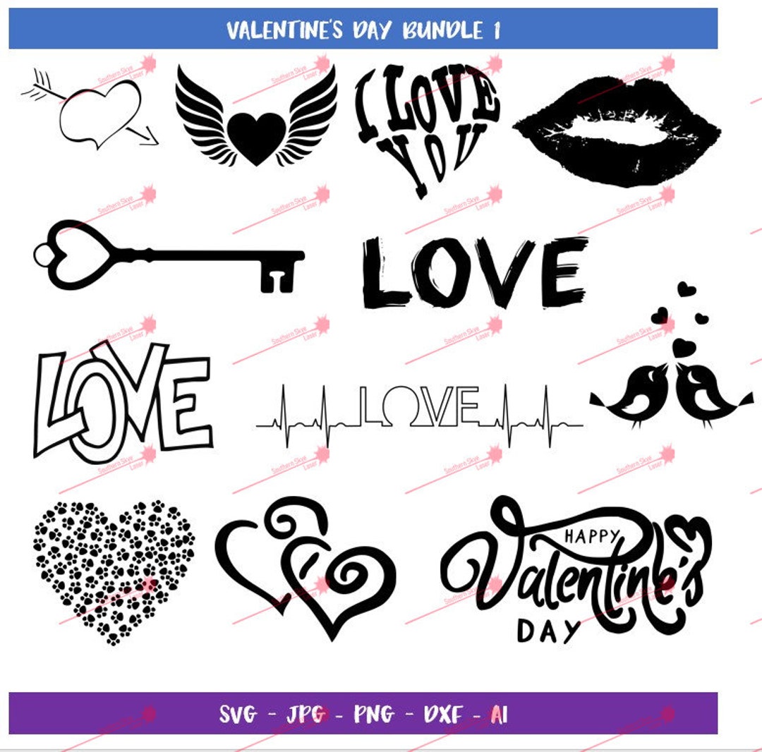 Valentine's Day Love Hearts SVG Bundle, Laser Cut Files - Etsy