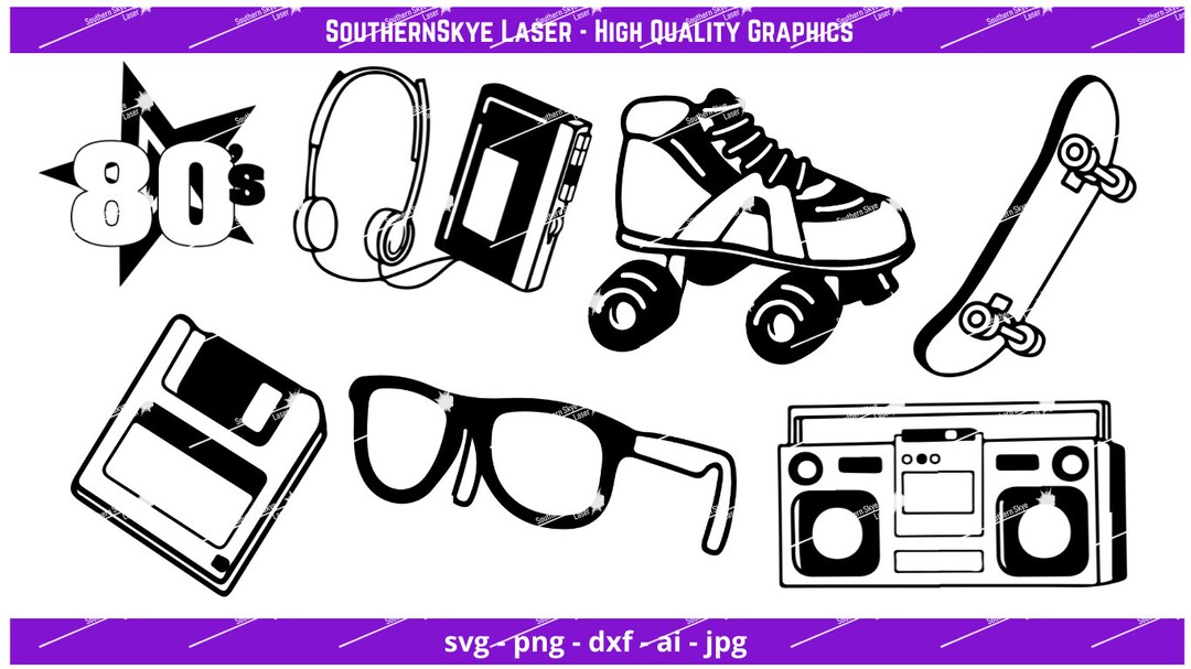 80's Bundle Svg, Png, Ai, Dxf, Jpg File. Great for Glowforge, Cricut ...