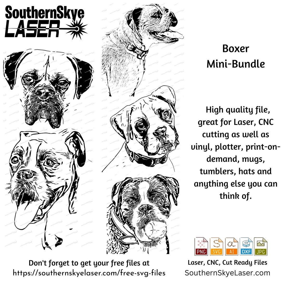 Boxer Dog Mini Bundle Svg, Png, Ai, Dxf, Jpg File. Great for Glowforge ...