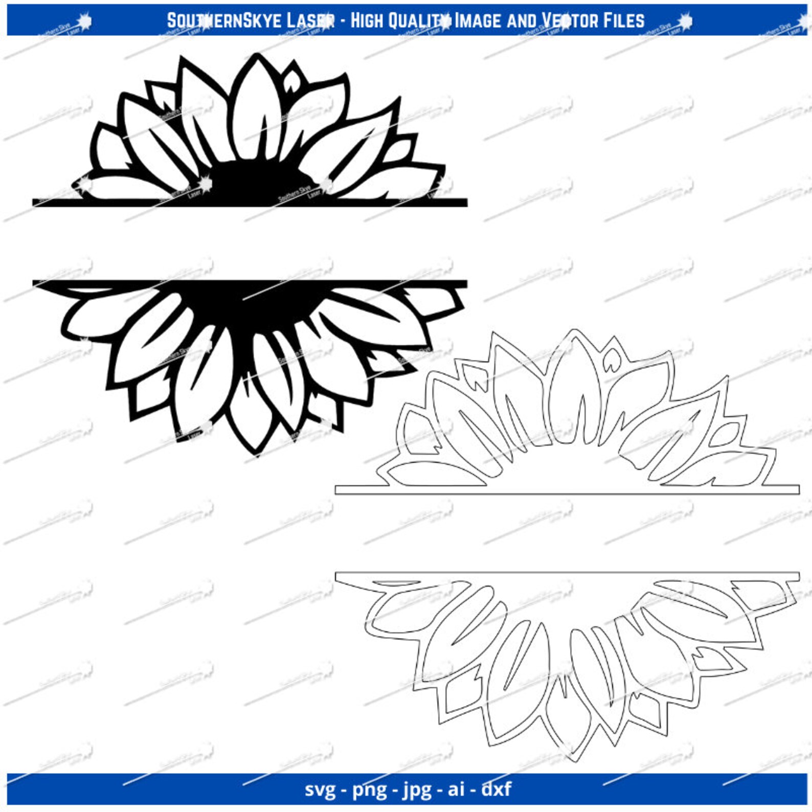 Split Sunflower Svg, Png, Ai, Dxf, Jpg File. Great for Glowforge ...