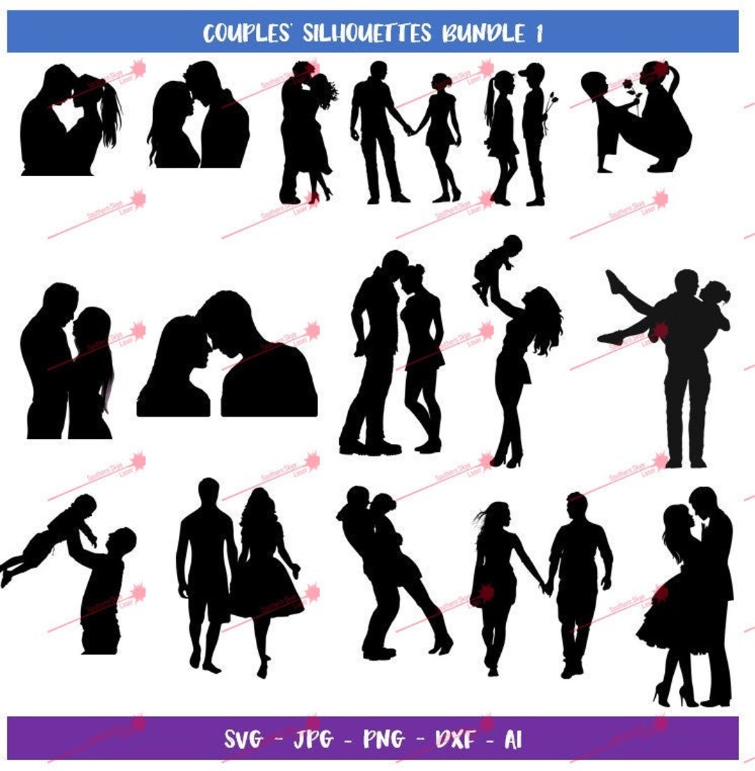 Couples Silhouette Bundle Svg, Png, Ai, Dxf, Jpg File. Great for ...
