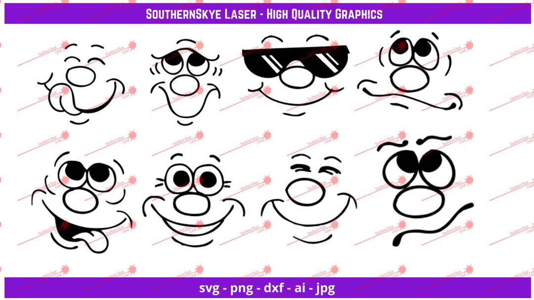 Funny Faces Bundle Svg, Png, Ai, Dxf, Jpg File. Great for Glowforge ...