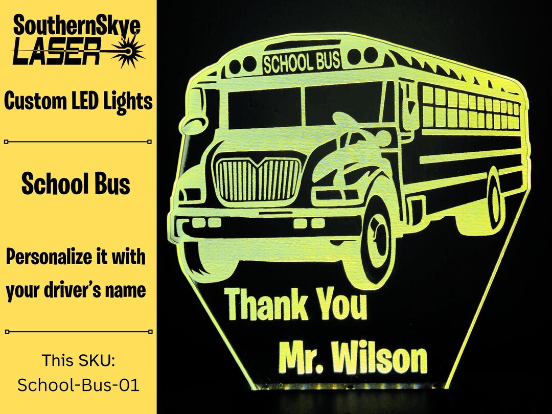 School Bus LED Light Featuring a Bus, Personalize It to Thank and ...