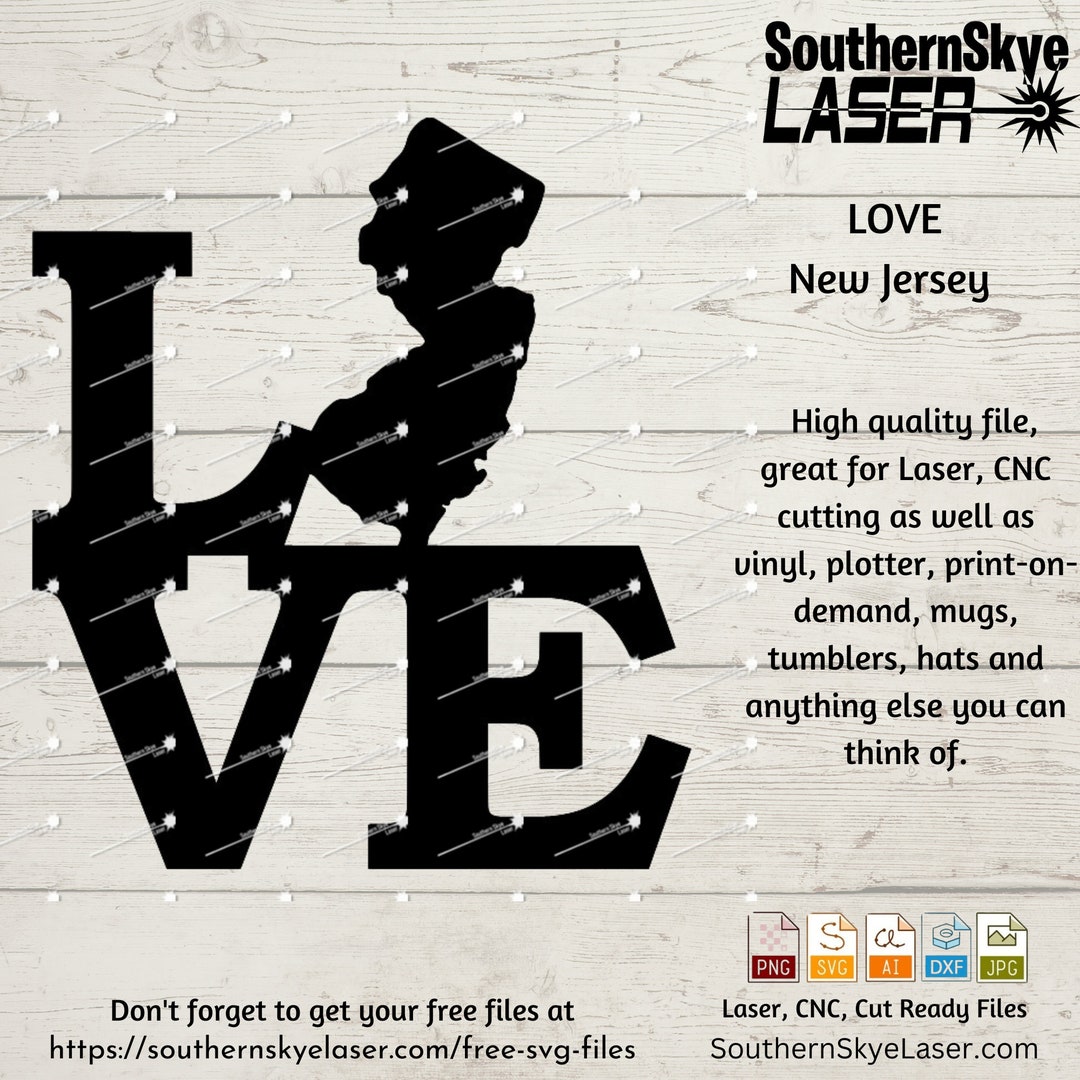 New Jersey Love Svg, Png, Ai, Dxf, Jpg File. Great for Glowforge ...