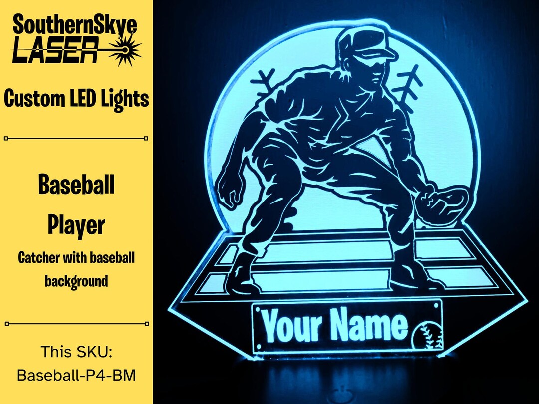 Baseball Player, Catcher With Baseball Background LED Light, Night ...