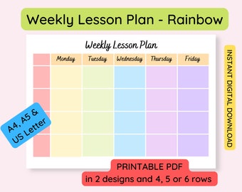 Weekly Lesson Plan Template Digital Printable - Etsy