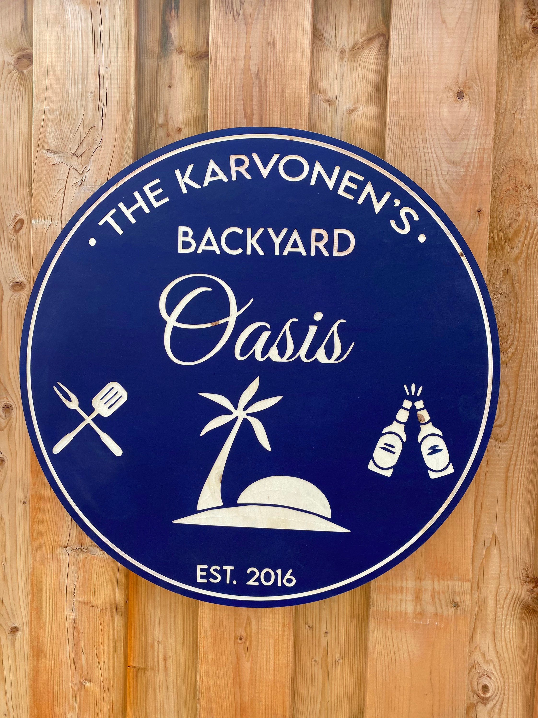 Backyard Oasis Sign – Custom Outdoor Pool Sign | Personalized Cottage ...
