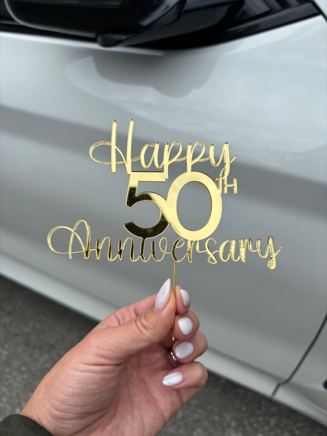 Custom 50th Cake Topper | 50th Anniversary Cake Topper | Mirrored Gold ...