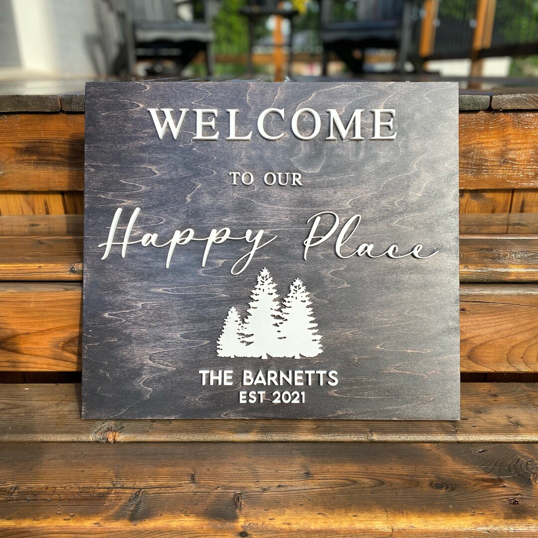 Welcome to Our Happy Place Sign – Custom Cottage Lakehouse Decor ...