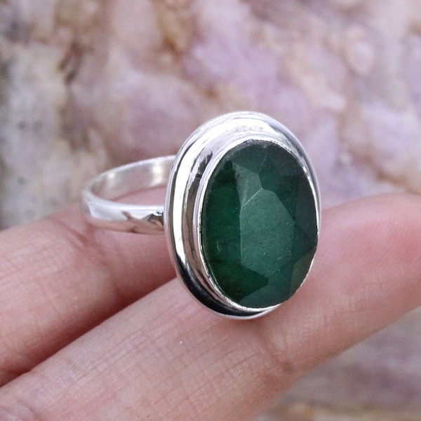 Green Silver Ring - Etsy