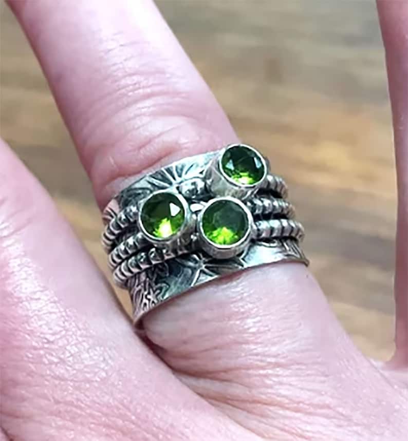 Silver Peridot Ring, Women's Spinner Band Ring Jewellery Gift/ Silver ...