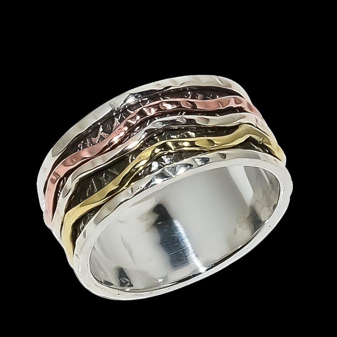 925 Solid Silver Wide Band Spinner Meditation Fidget Ring/multi Metal ...