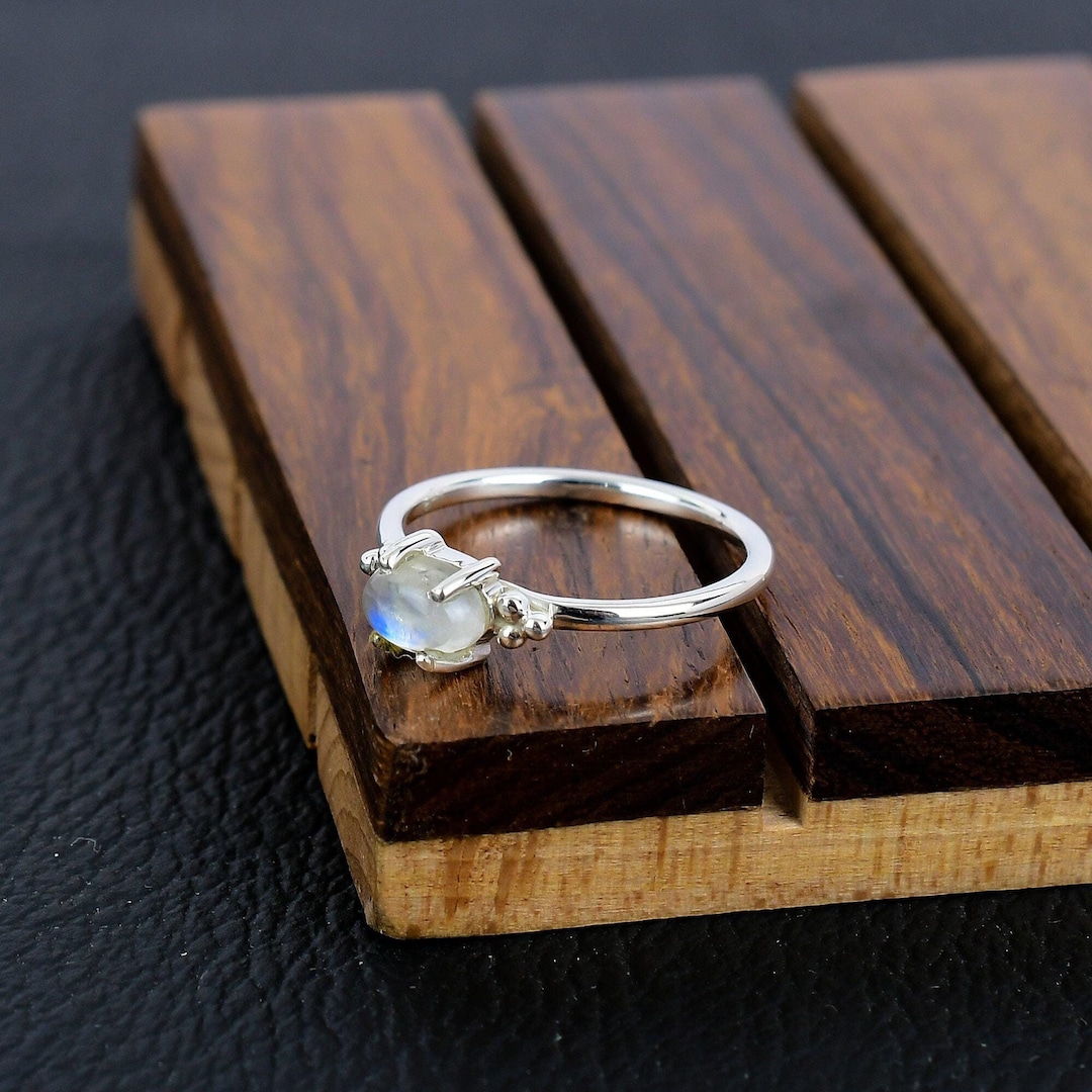 Silver Moonstone Stacking Ring - Women's Tiny Band, Birthstone Jewelry ...