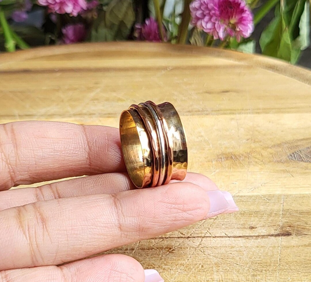 Copper Spinner Ring: Silver Moving Bands, Fidget Ring Jewellery Gift ...