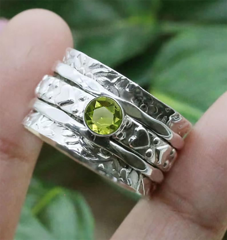 Silver Peridot Ring, Women's Spinner Band Ring Jewellery Gift/ Silver ...
