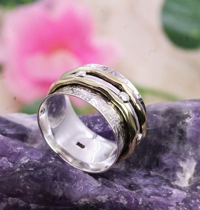 Sterling Silver Spinner Ring, Wide Band Fidget Ring - Etsy