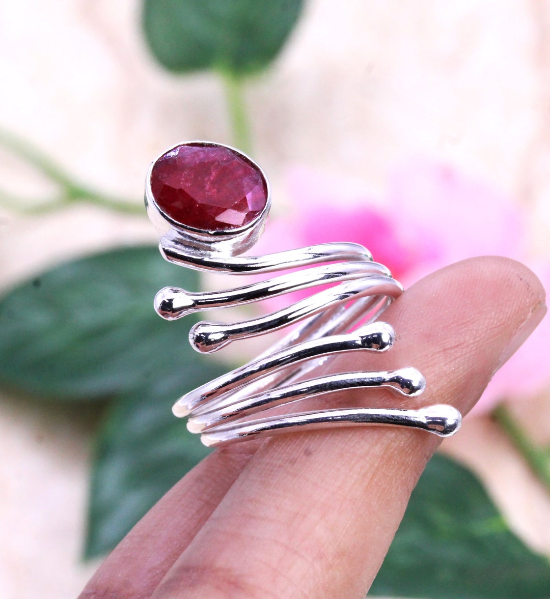 925 Silver Ring, Ruby Gemstone Ring, Adjustable Ring, Birthstone Ring ...