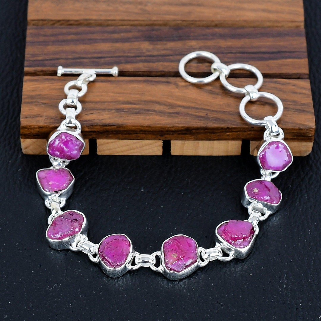925 Solid Sterling Silver Rough Ruby Bracelet/trendy Gift for Her ...