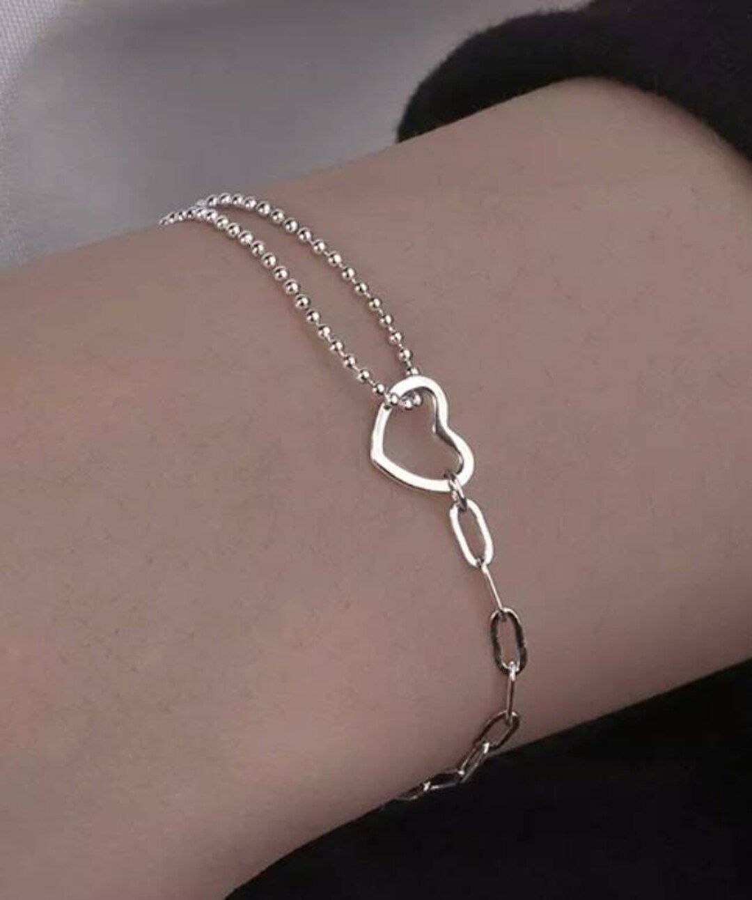 925 Sterling Silver Heart, Dual Designs, Double Chain-linked & Chain ...