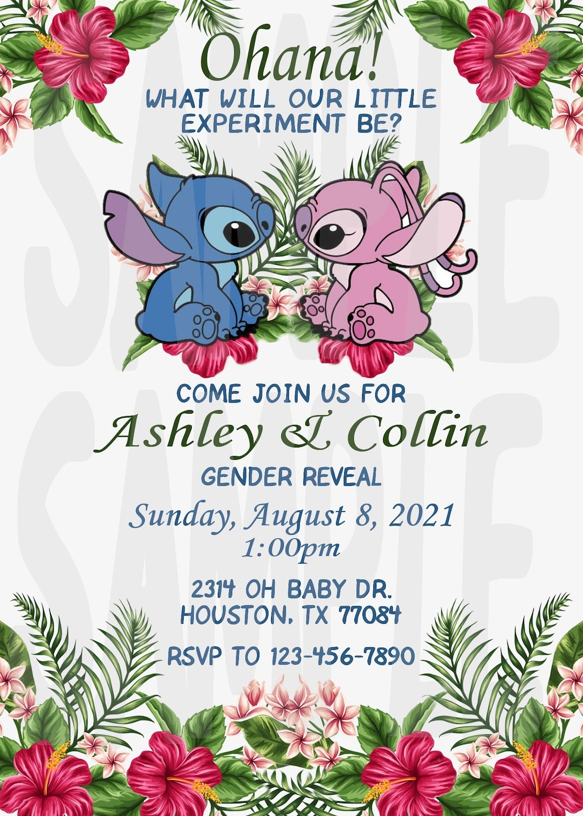 LILO & STITCH Gender Reveal Invitation Disney Inspired Gender | Etsy México