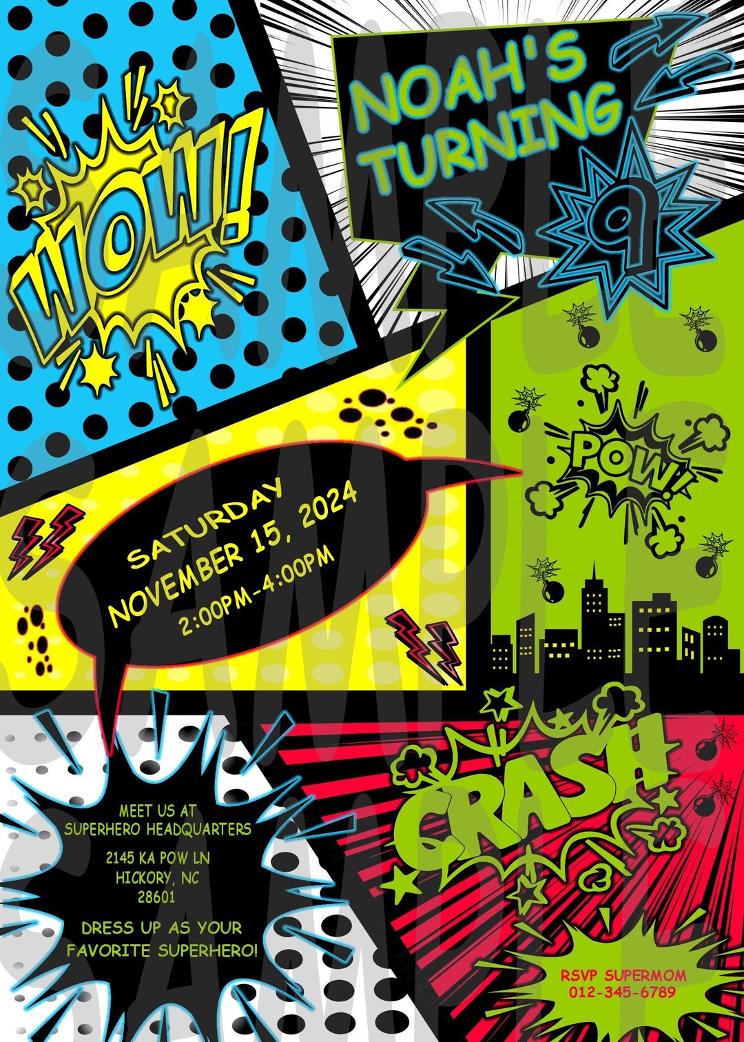 COMIC BOOK INVITATION, Superhero Birthday Party Invitation, Boy's Comic ...