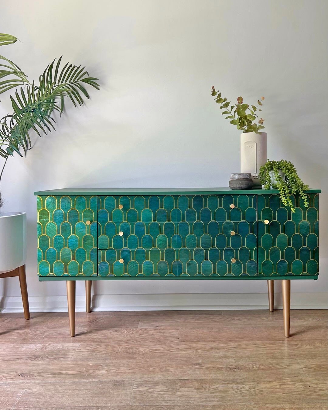 Vintage Green Teal Gold Sideboard TV Unit Cocktail Cabinet - Etsy UK