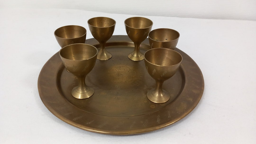 Vintage French 7 Piece Brass Liquor Set / Barware - Etsy