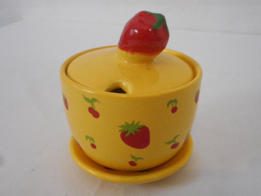 Vintage French Hand Painted Porcelain Lidded Jam Pot / Canister ...