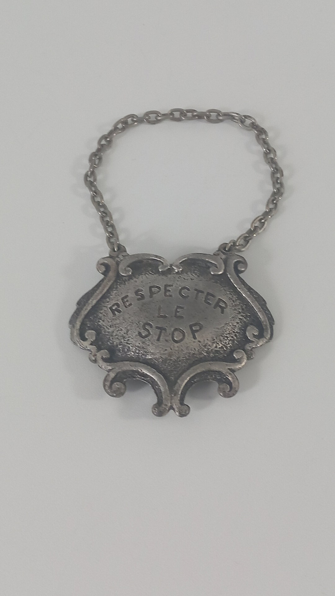 Collectable Vintage French Silver Coloured Metal Bottle Tag / Barware ...