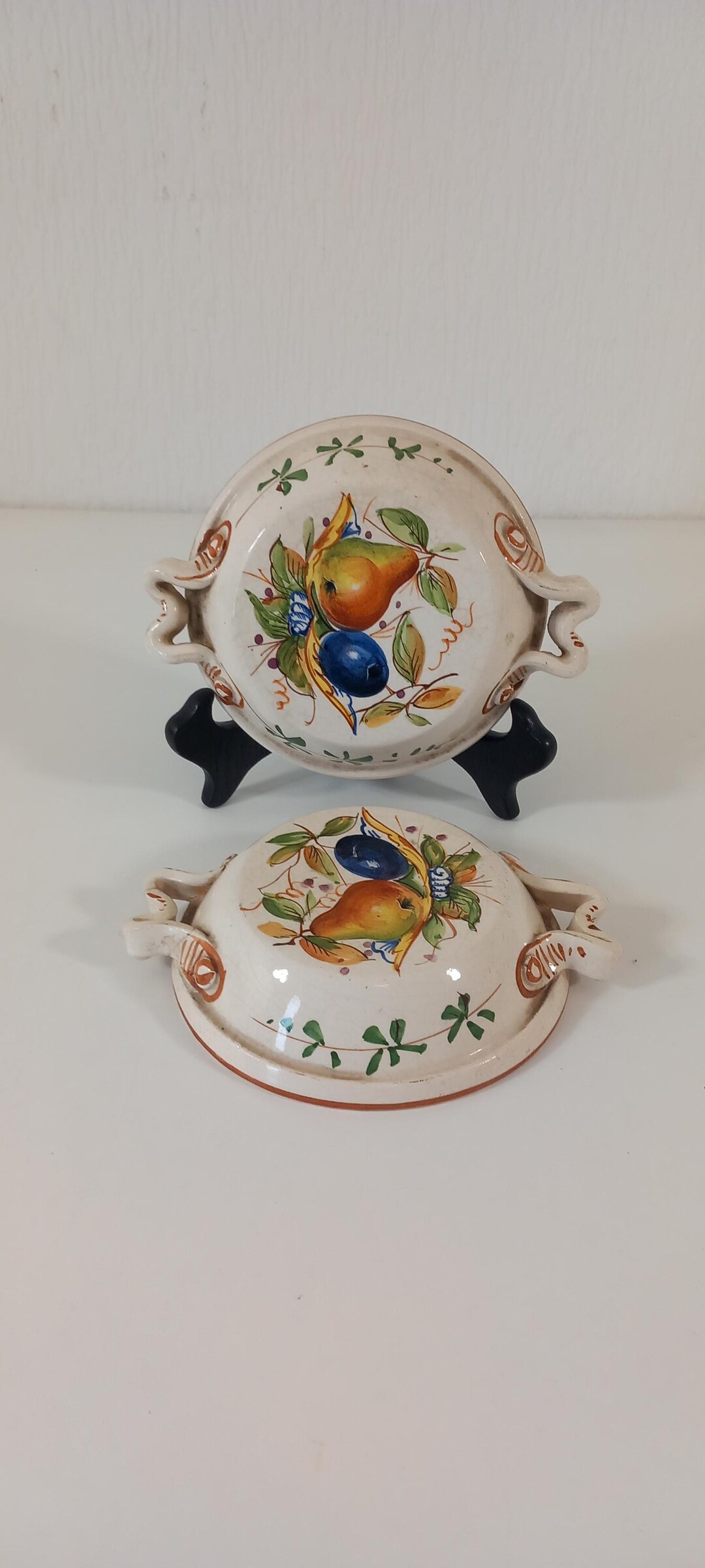 Pair of Vintage French Ceramic Hand Painted Raclette Pans / Ornaments ...