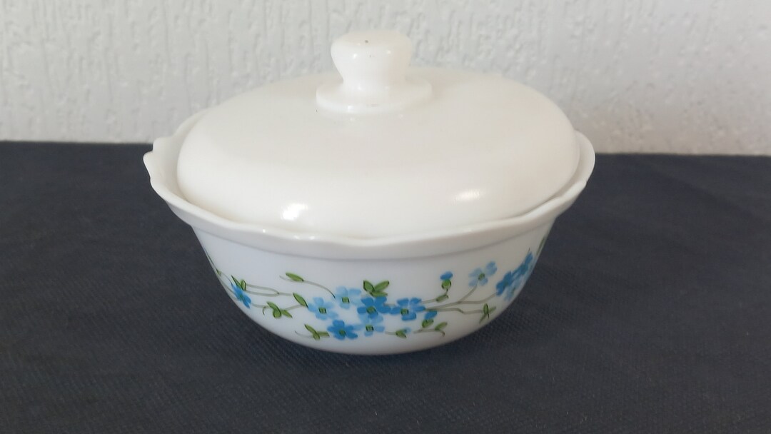 Vintage French Arcopal White Glass Lidded Jam Pot / Storage Pot ...