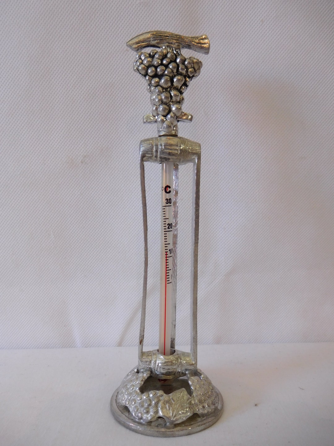 Vintage French Silver Coloured Metal Wine Thermometer and Holder ...