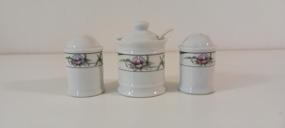 Vintage French Porcelain 3 Piece Table Condiment Set Salt and Pepper ...