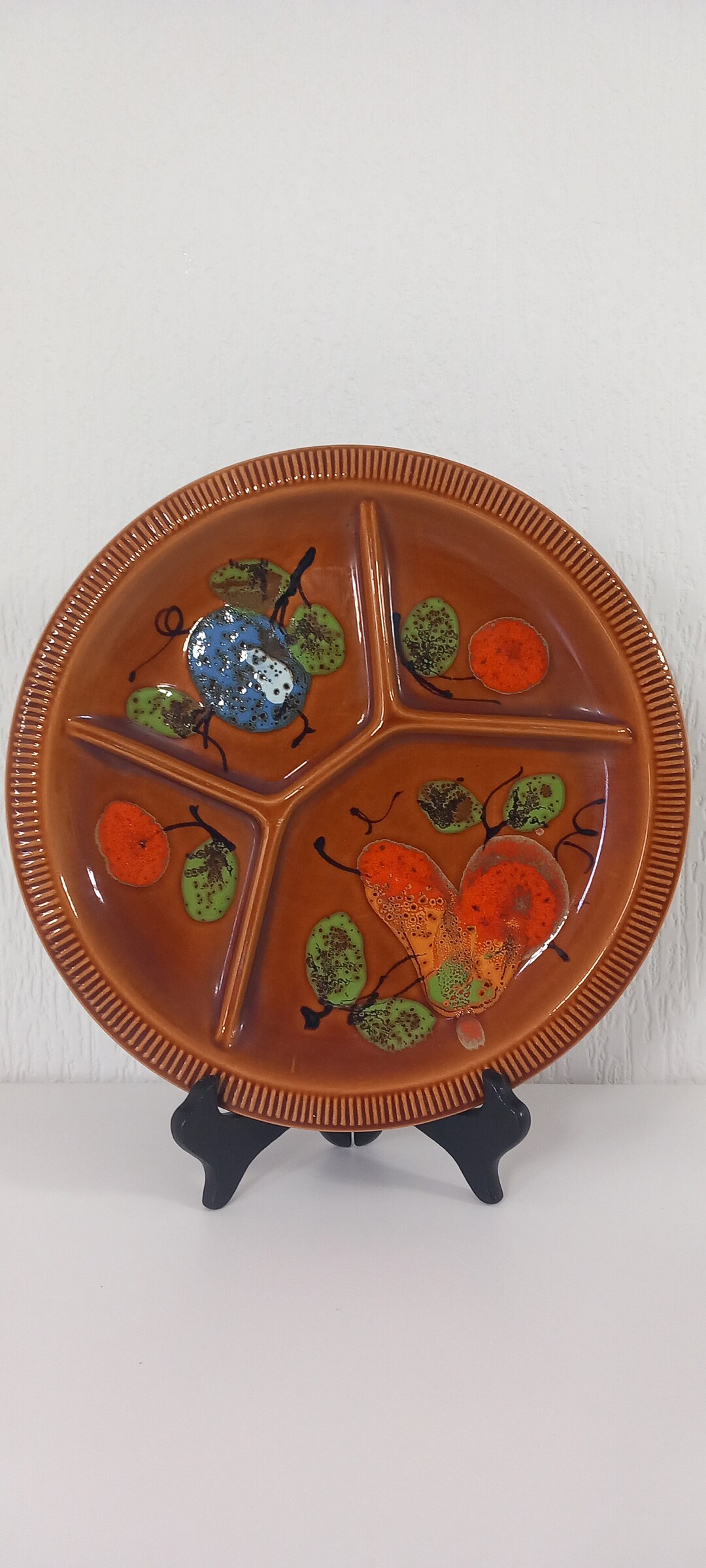 Vintage Italian Hand Painted Glazed Ceramic Divider / Fondue - Etsy