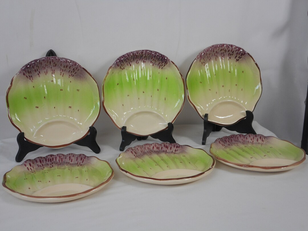 Set of Six Rare Antique French Barbotine Hand Painted and Hand Made ...