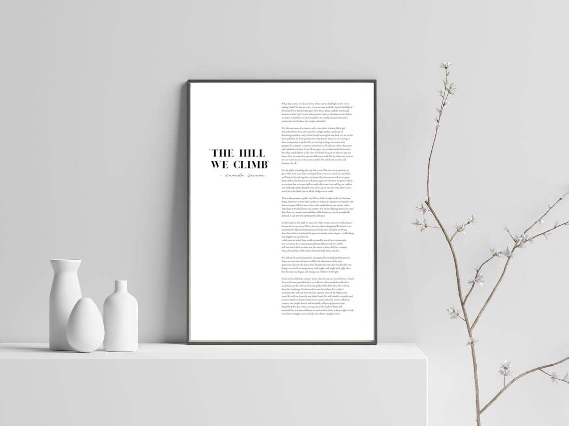Amanda Gorman Print Hill We Climb Poem Poster the Hill We | Etsy