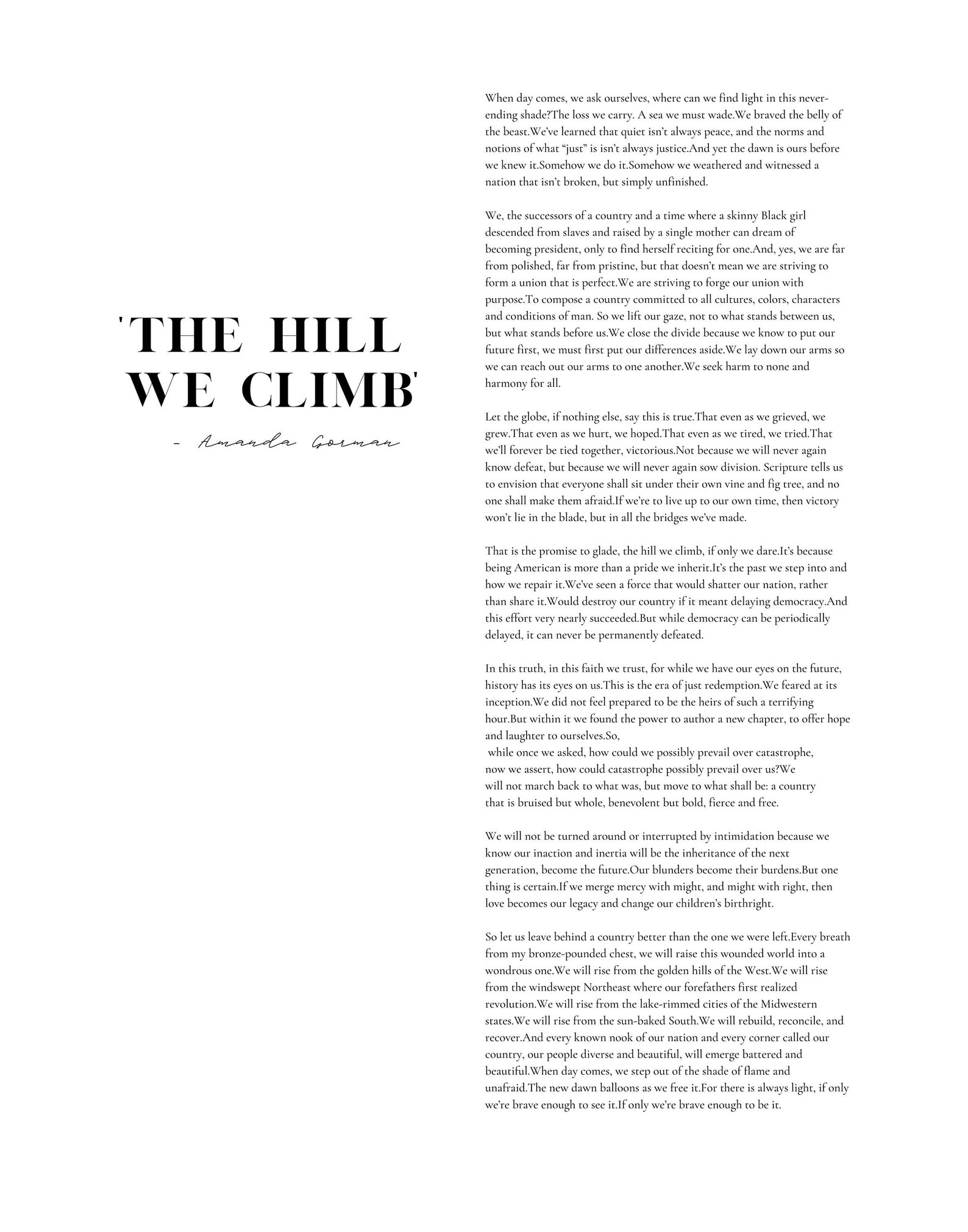Amanda Gorman Print Hill We Climb Poem Poster the Hill We - Etsy